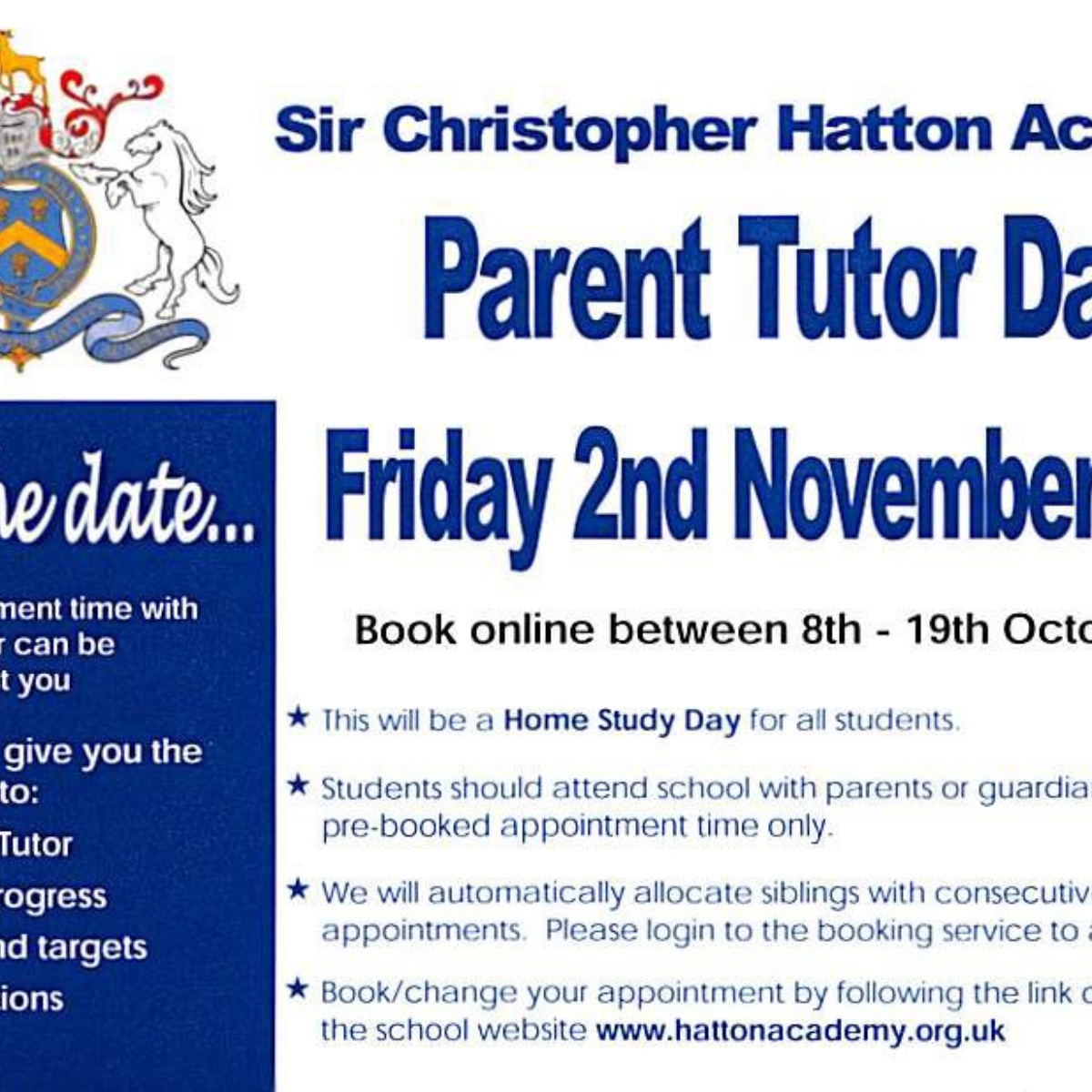 PARENT TUTOR DAY - 2nd November - Sir Christopher Hatton Academy